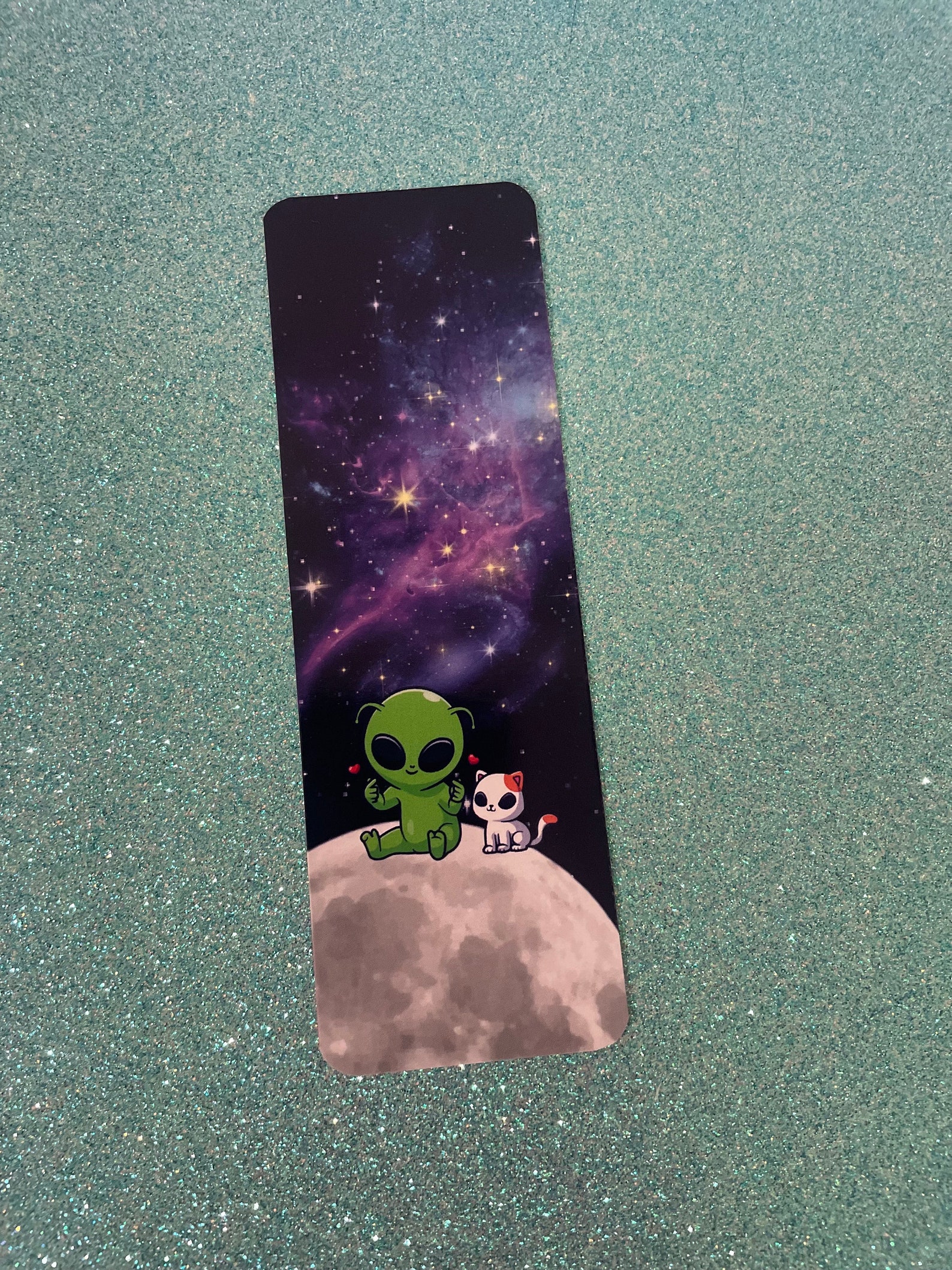 Alien Cat in Space Galaxy Ufo Sturdy Bookmark Glossy Front and Matte ...