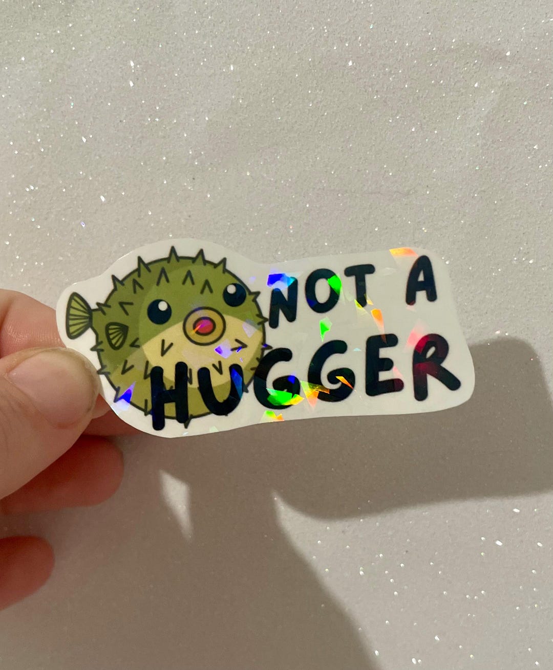 Holographic Not a Hugger Puffer Fish Vinyl Water Resistant Sticker - Etsy