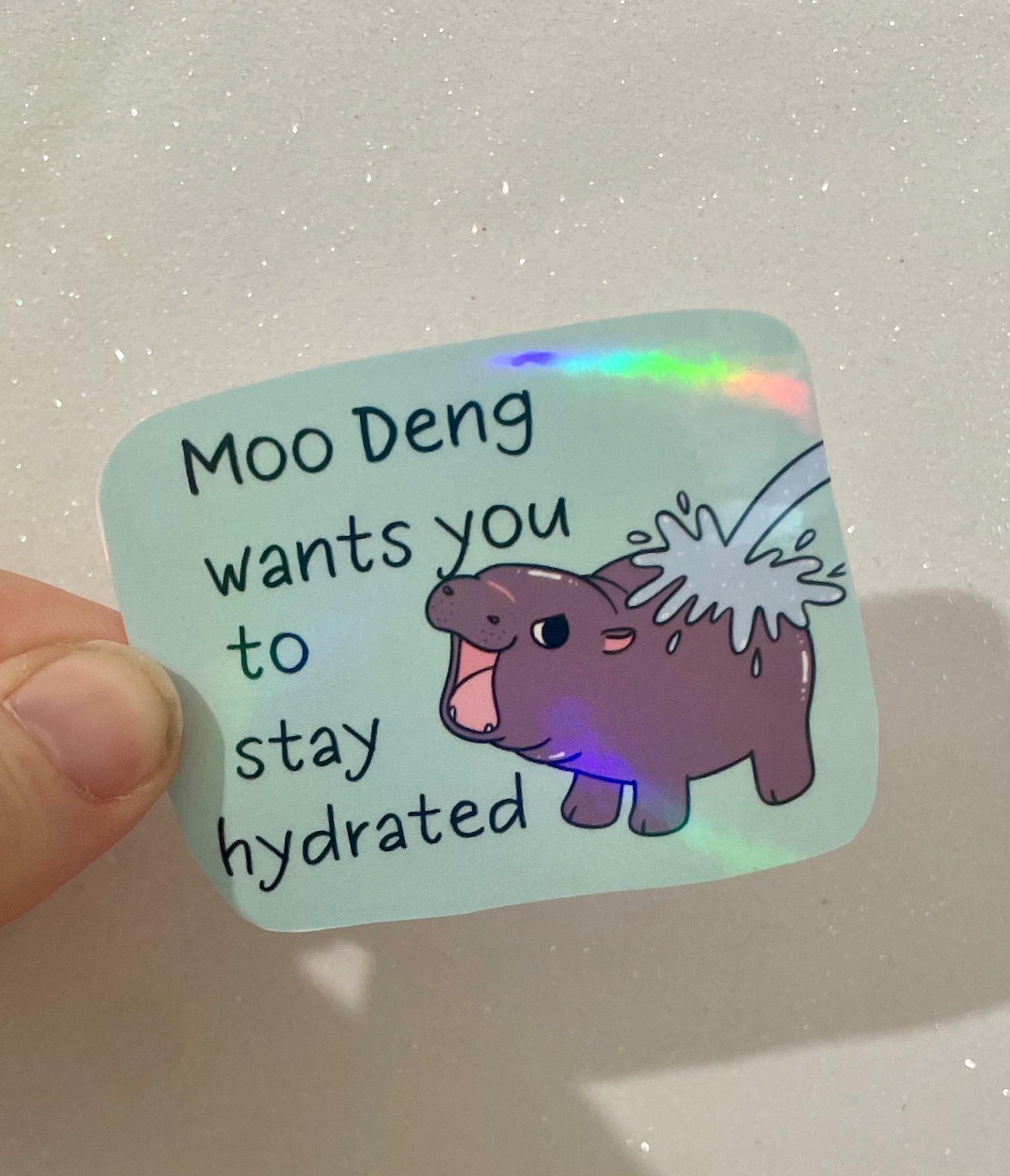 Holographic Moo Deng Stay Hydrated Vinyl Water Resistant Sticker - Etsy
