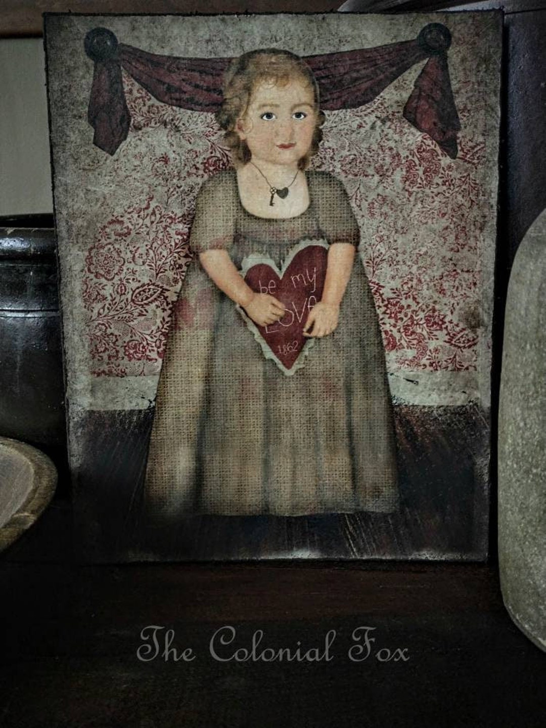 Colonial Portrait on 8x10 Canvas Primitive Valentine Portrait Primitive ...