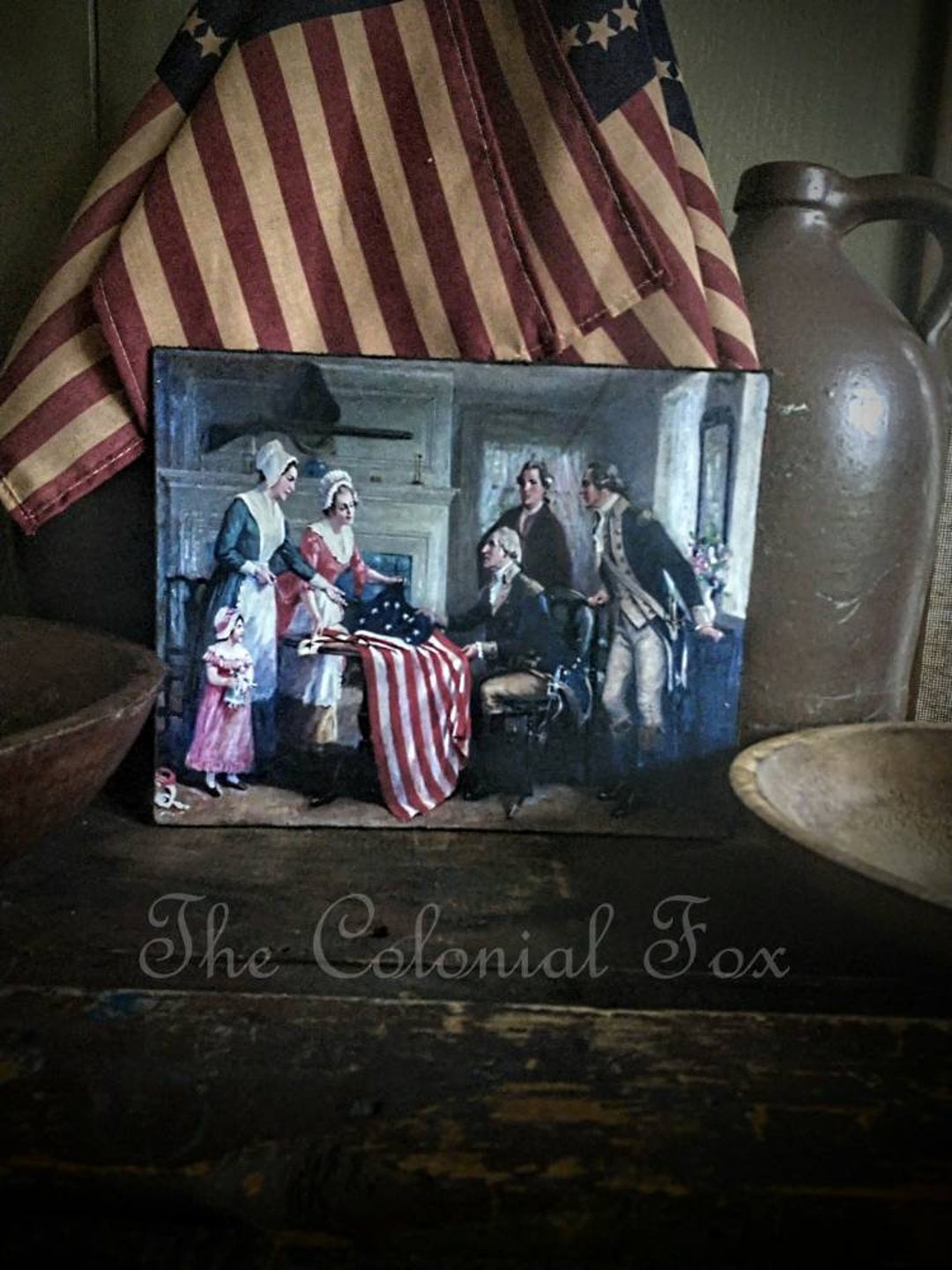 BETSY ROSS Colonial Portrait on 8x10 Canvas Portrait Colonial Primitive ...