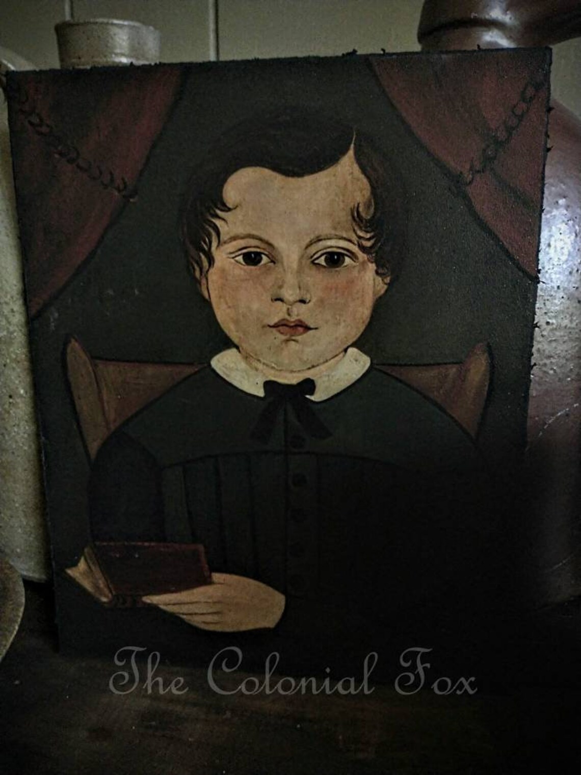 BOY WITH BOOK Colonial Portrait Primitive Portrait Folk Art - Etsy