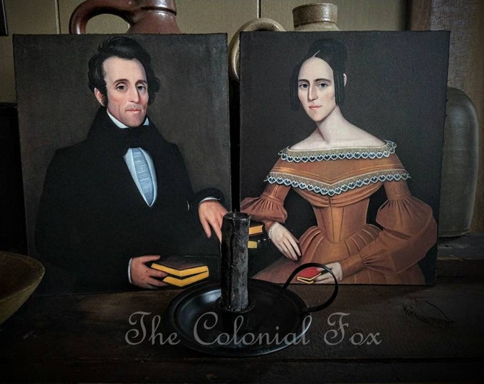 Handmade Antique Reproduction Primitive Folk Art Woman Print on Canvas ...