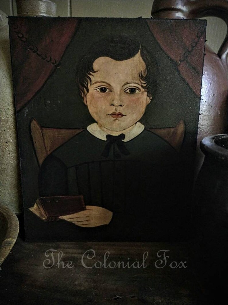 BOY WITH BOOK Colonial Portrait Primitive Portrait Folk Art - Etsy