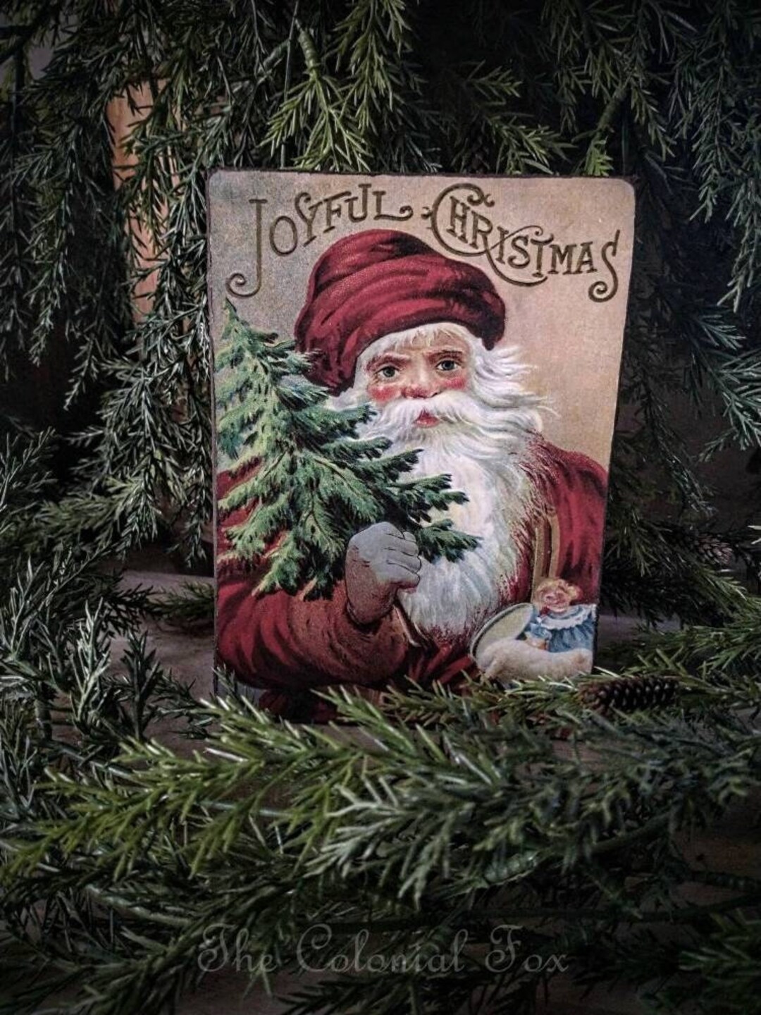 Vintage SANTA Portrait Primitive Christmas Folk Art Portrait Colonial ...