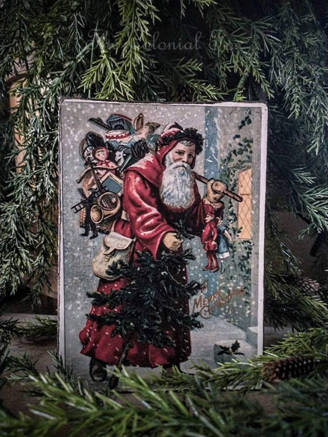 Vintage SANTA Portrait Primitive Christmas Folk Art Portrait Colonial ...