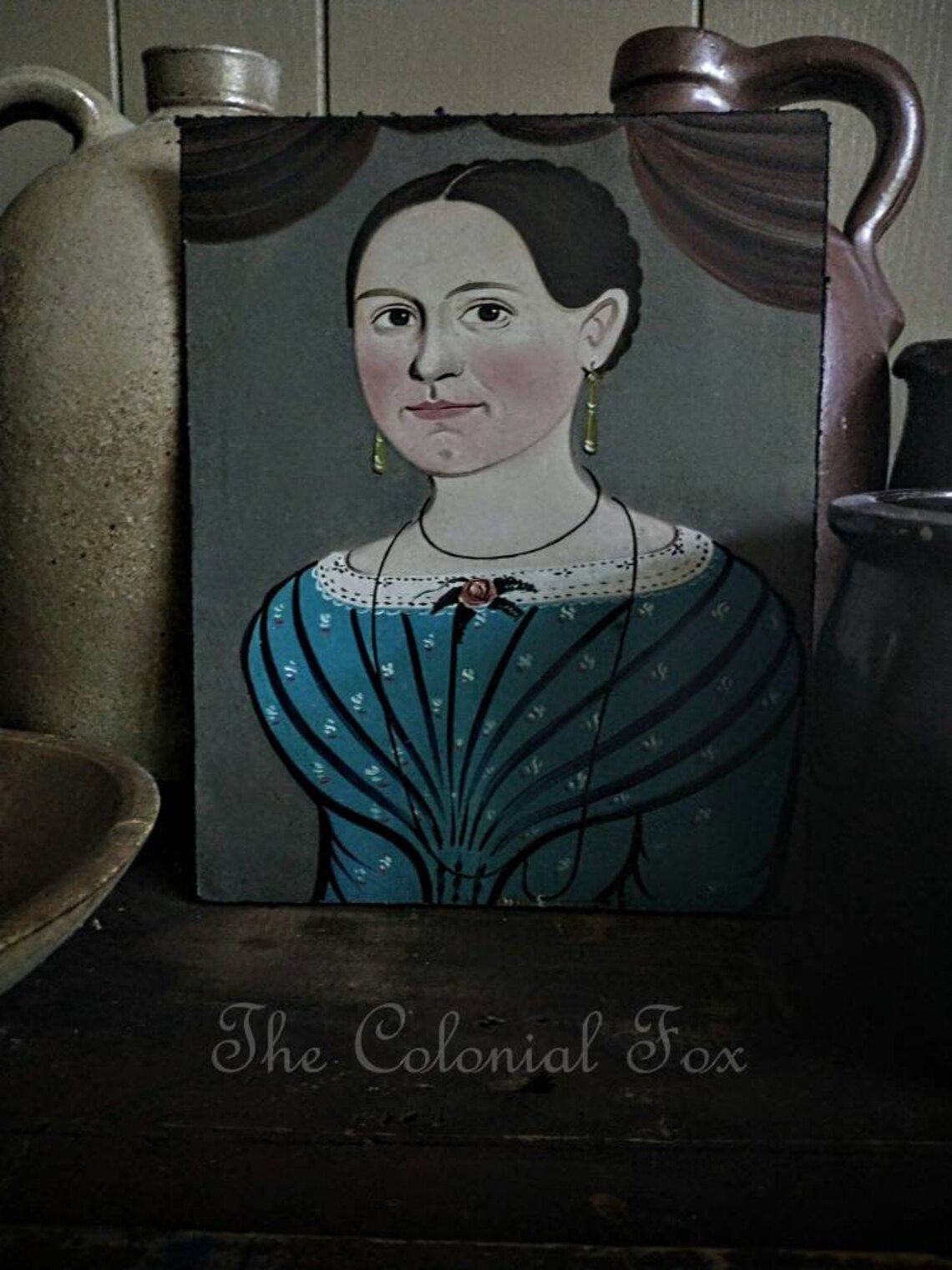 WOMAN IN BLUE Colonial Portrait Primitive Portrait Folk Art - Etsy