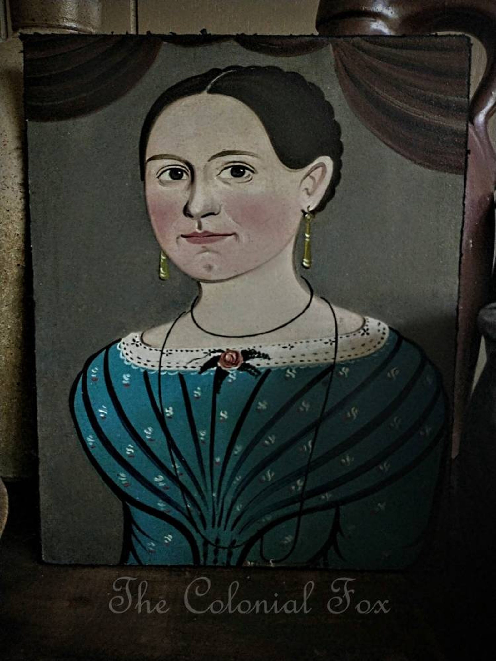 WOMAN IN BLUE Colonial Portrait Primitive Portrait Folk Art - Etsy