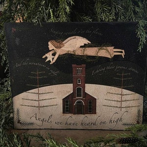 PRIMITIVE CHRISTMAS ANGEL Portrait on 8x10 Canvas Primitive Christmas ...