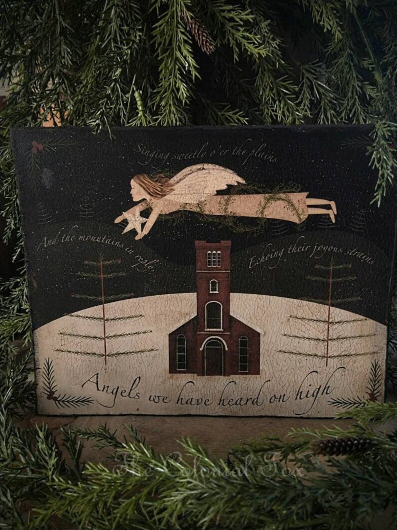 PRIMITIVE CHRISTMAS ANGEL Portrait on 8x10 Canvas Primitive - Etsy