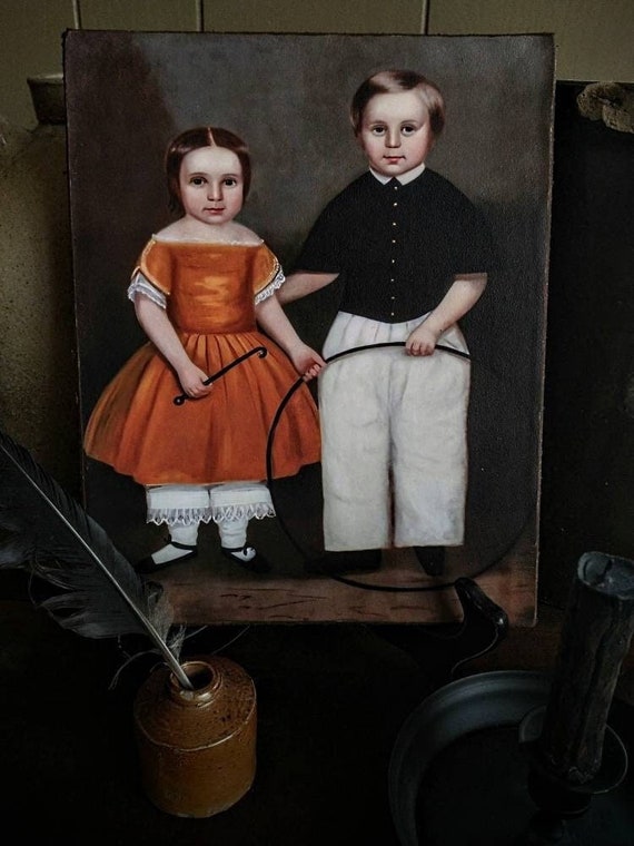 Colonial Portrait on 8x10 Canvas Primitive Portrait Folk Art | Etsy