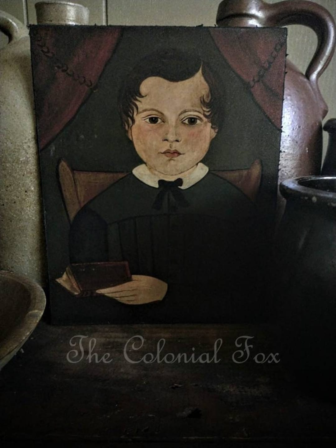 BOY WITH BOOK Colonial Portrait Primitive Portrait Folk Art Portrait ...