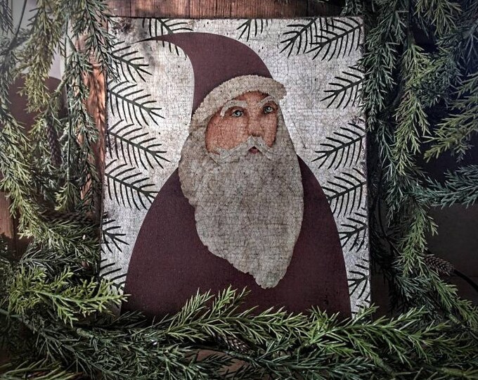 PRIMITIVE SANTA Portrait on 8x10 Canvas Primitive Christmas Folk Art ...