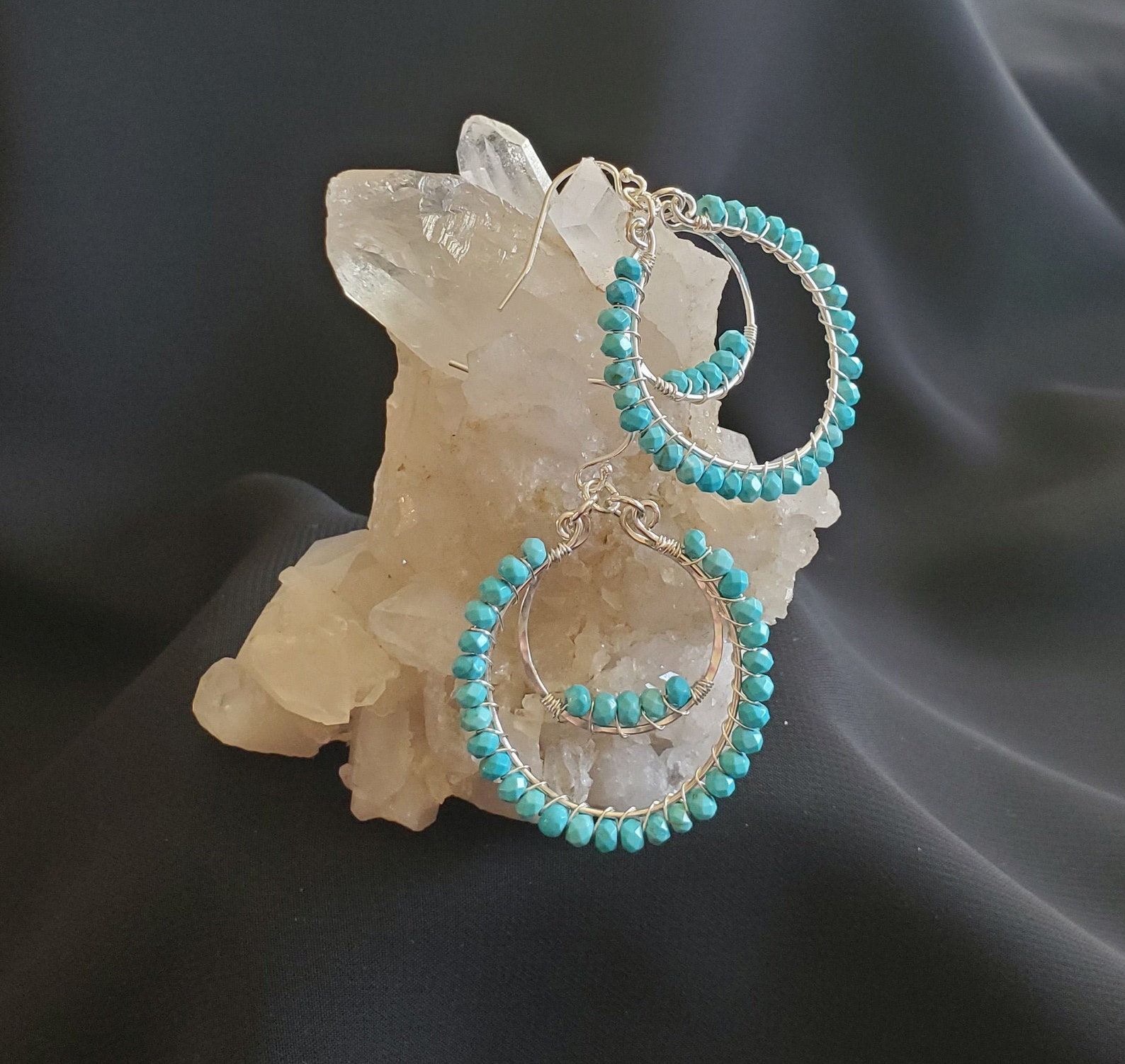 Turquoise Hoop Earrings, Hoop Earrings, Sterling Silver, Gemstone ...