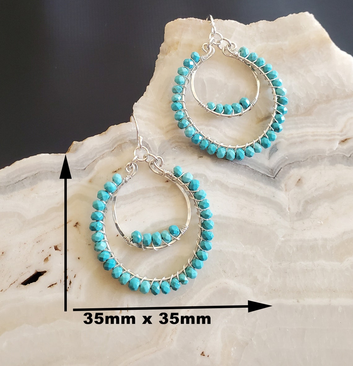 Turquoise Hoop Earrings, Hoop Earrings, Sterling Silver, Gemstone ...