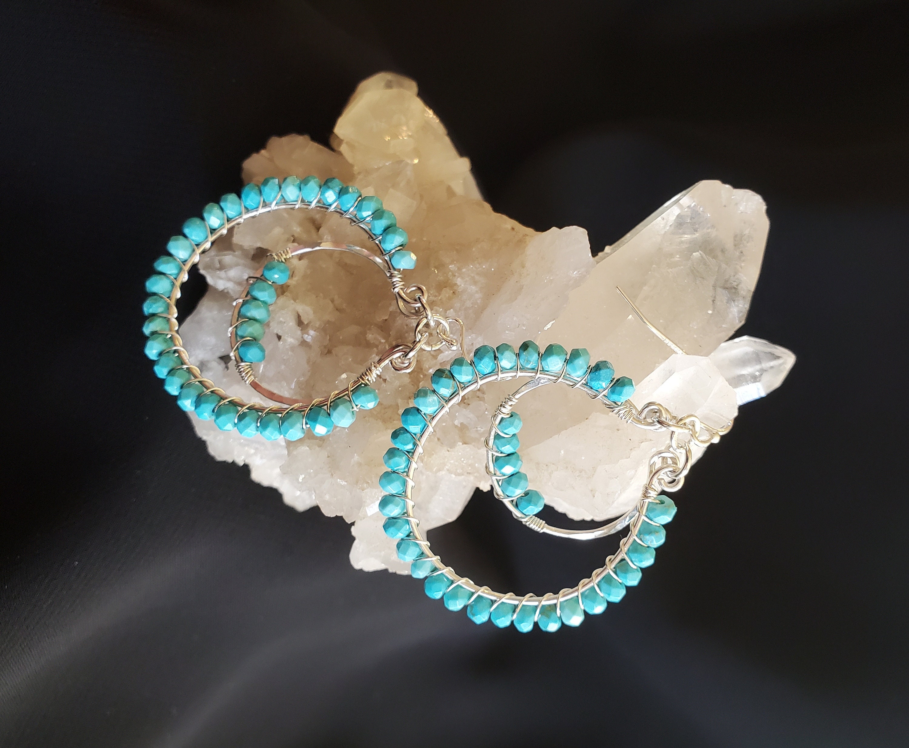 Turquoise Hoop Earrings, Hoop Earrings, Sterling Silver, Gemstone ...