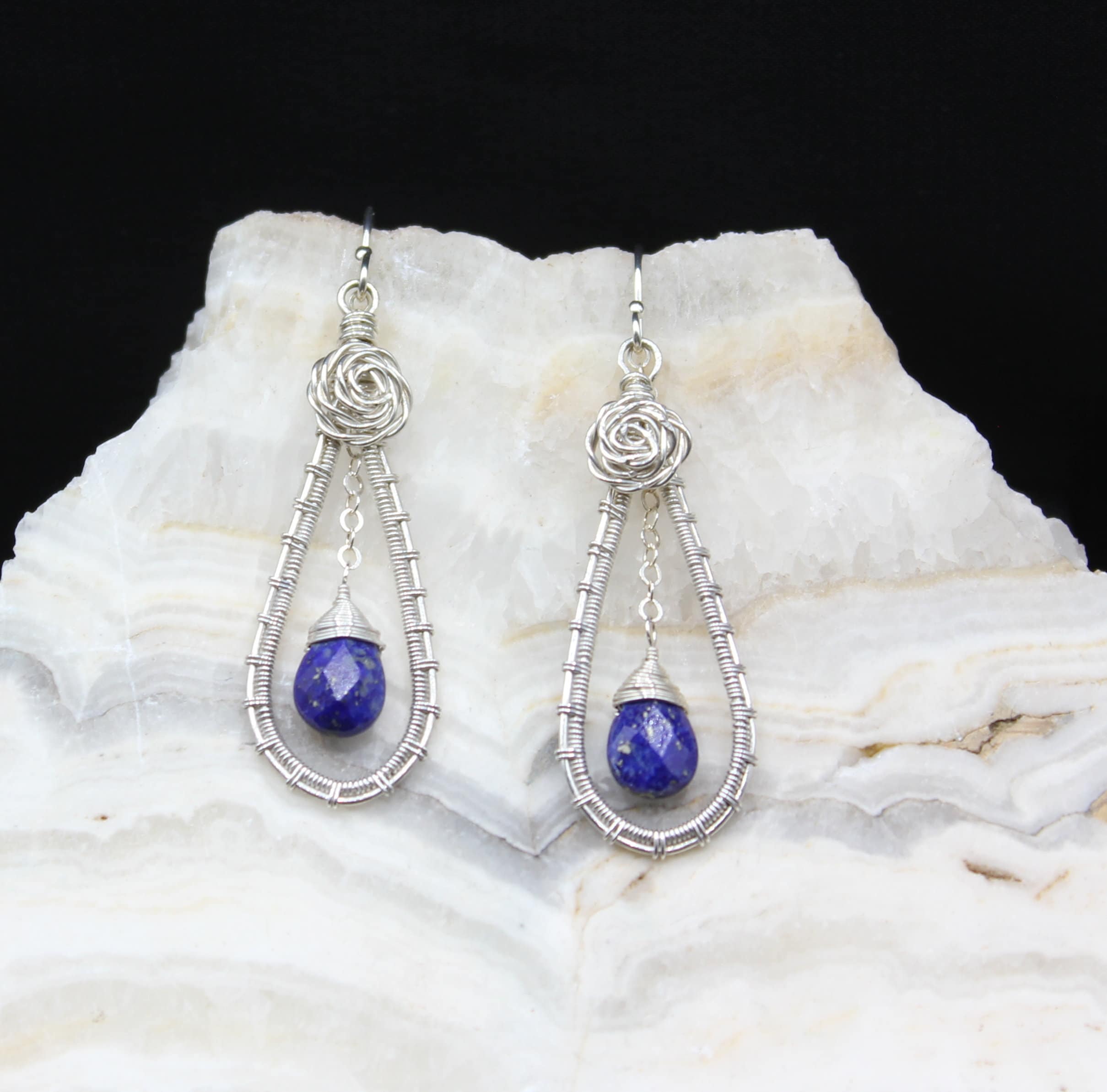 Lapis Earrings Lapis Drop Earrings Sterling Silver Earrings Wire