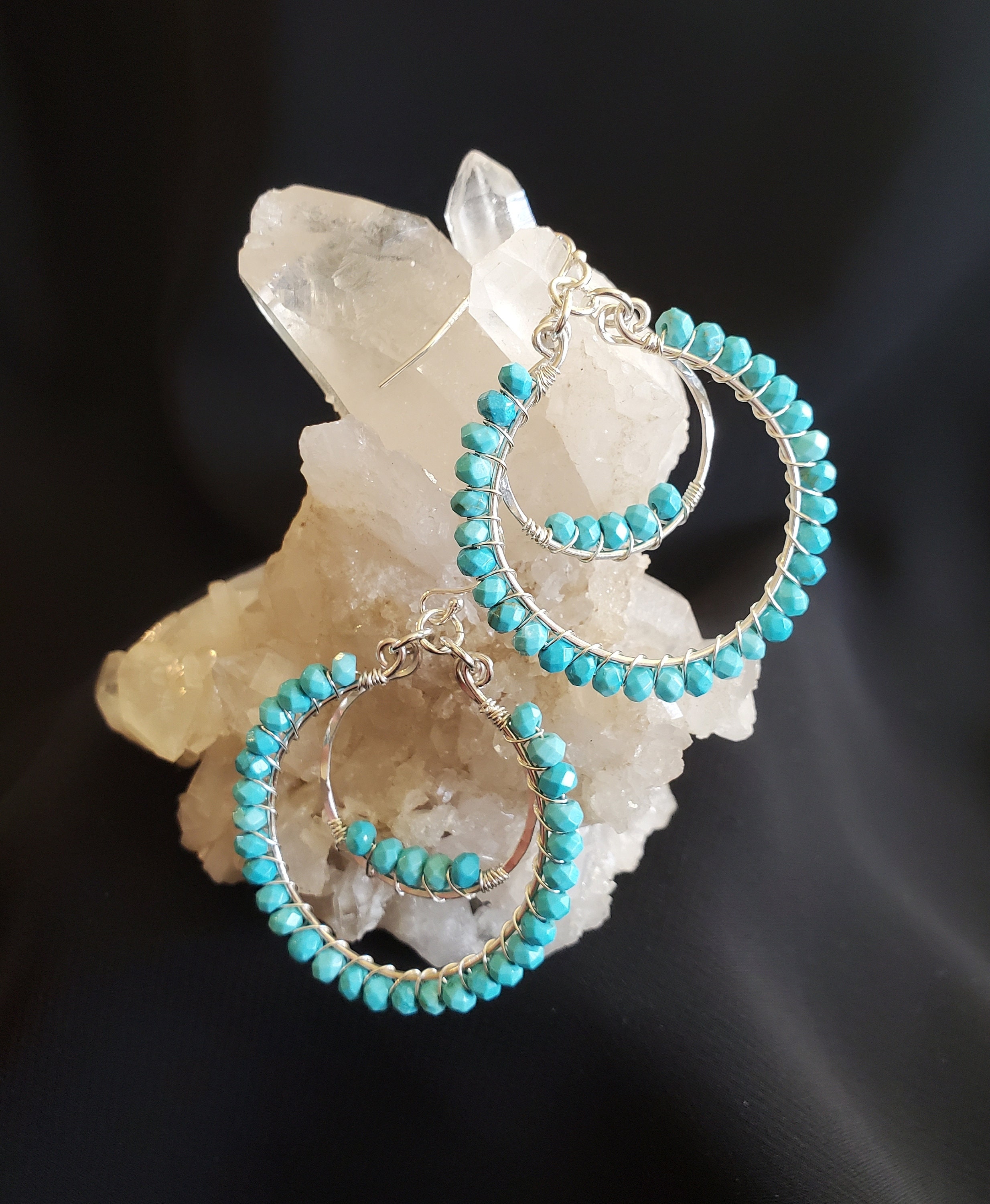 Turquoise Hoop Earrings, Hoop Earrings, Sterling Silver, Gemstone ...