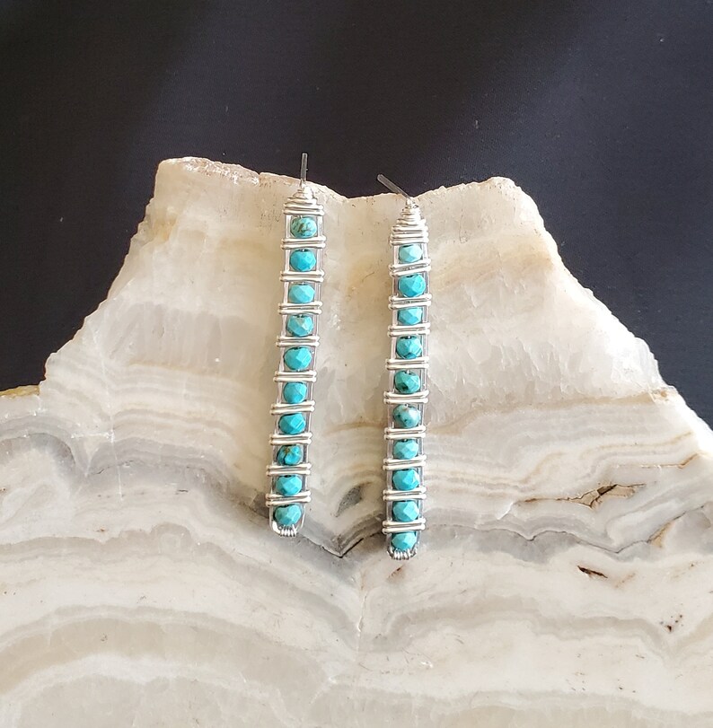 Turquoise Earrings Long Bar Earrings Long Dangle Earrings - Etsy
