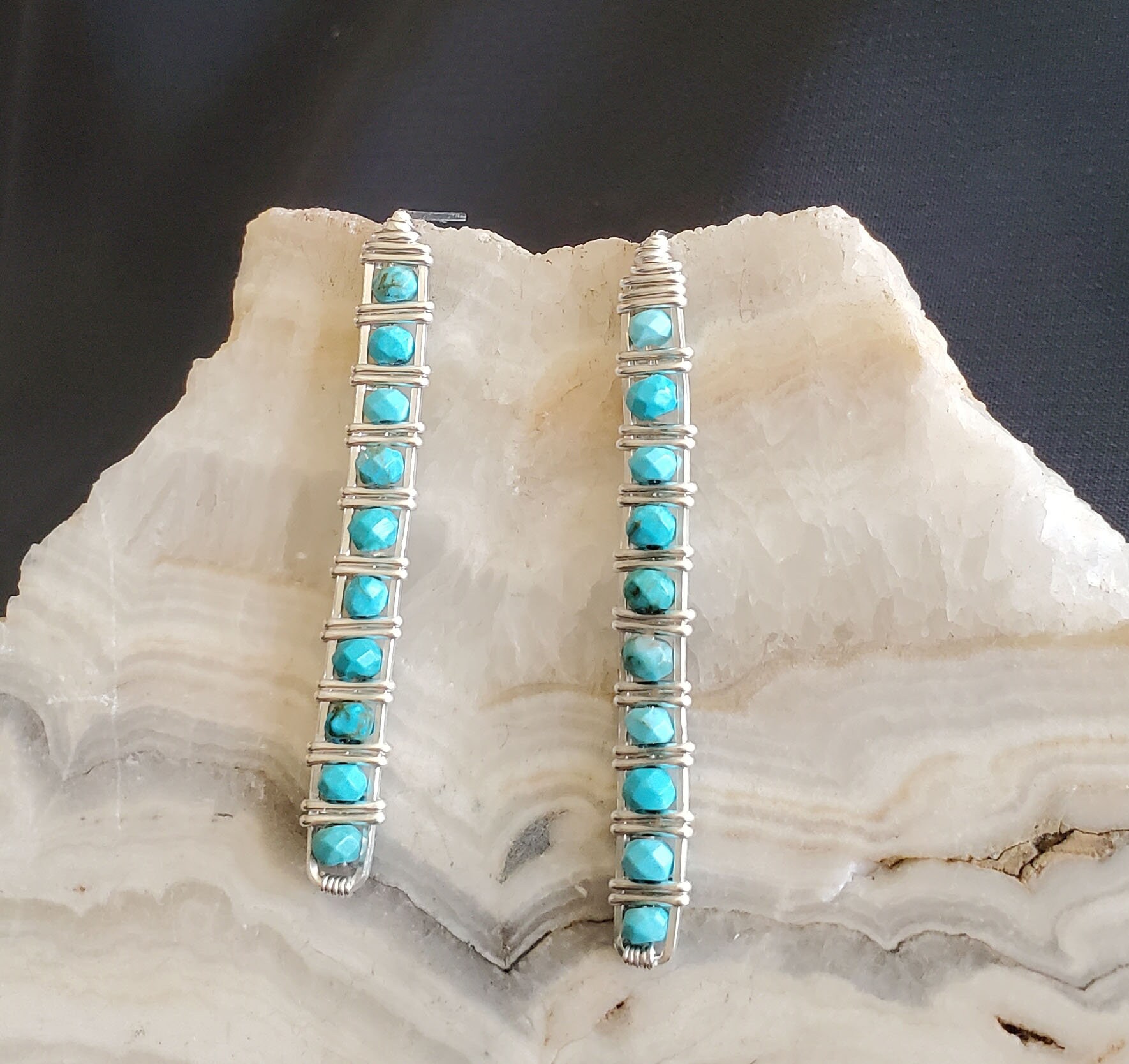 Turquoise Earrings Long Bar Earrings Long Dangle Earrings | Etsy