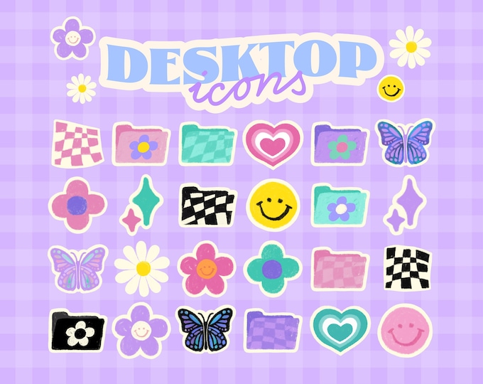 12 Purple Gingham Folder Icons With 6 Bonus Wallpapers for Mac Windows PC Desktop Folder ...