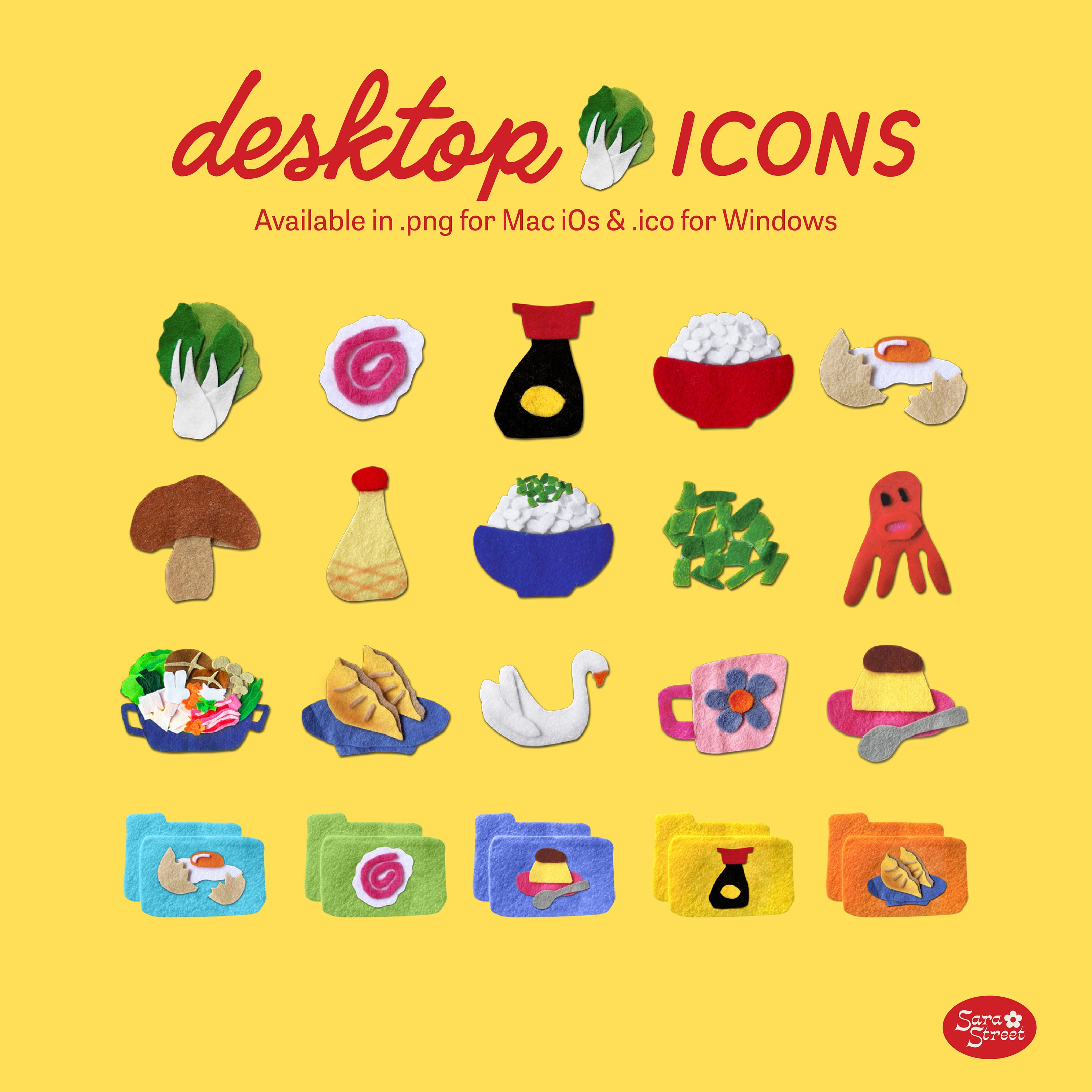 Cute Handmade Hotpot Felt Desktop Icons Wallpaper Set, Cute Mac Icons ...