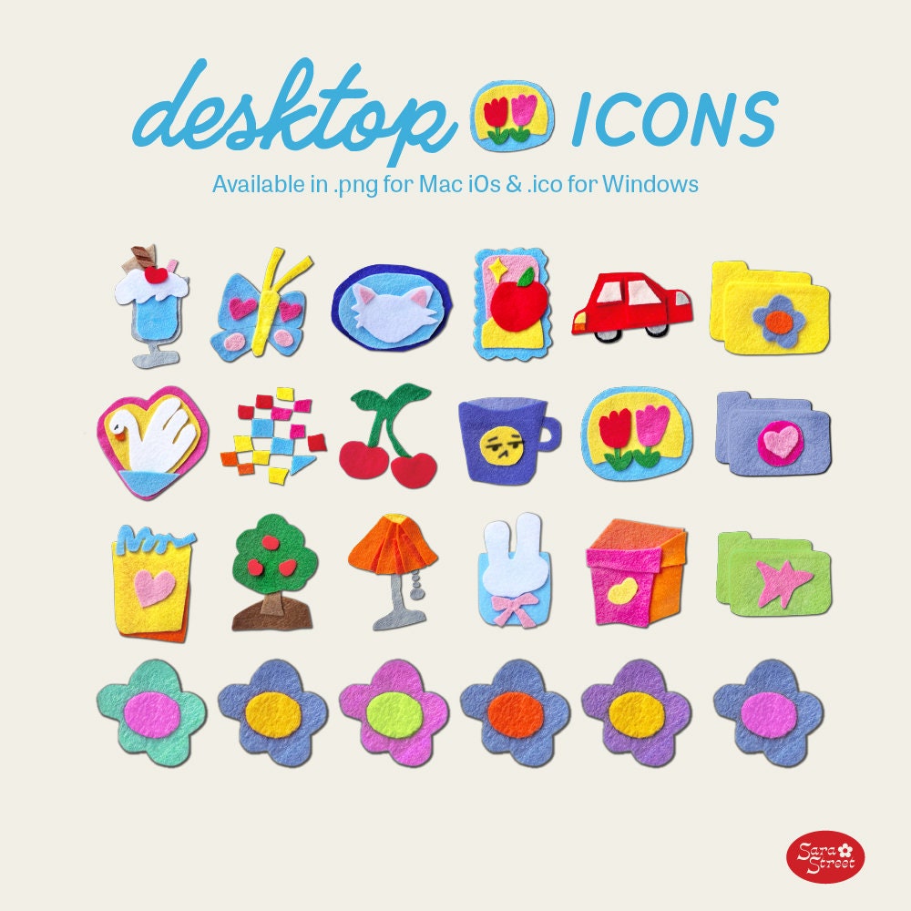 Cute Handmade Felt Desktop Icons Wallpaper Set, Cute Mac Icons, Windows ...