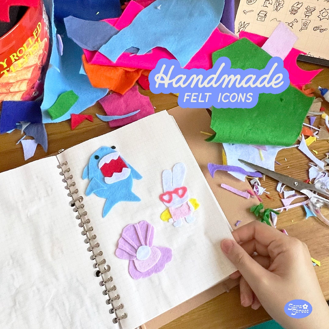 Cute Summer Sunset Handmade Felt Desktop Icons Wallpaper Set, Beach ...