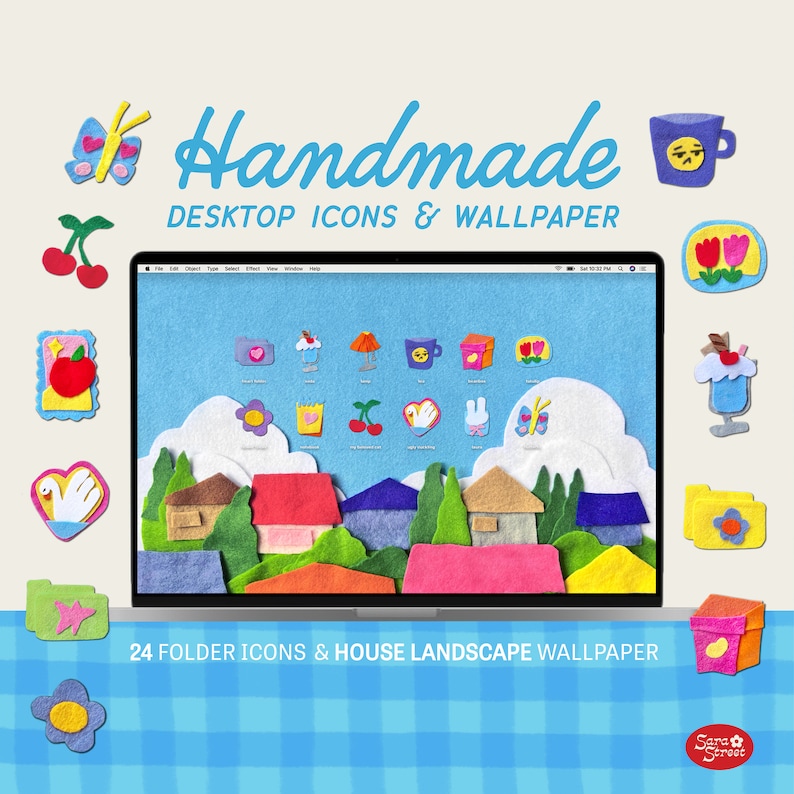 Cute Handmade Felt Desktop Icons Wallpaper Set, Cute Mac Icons, Windows ...