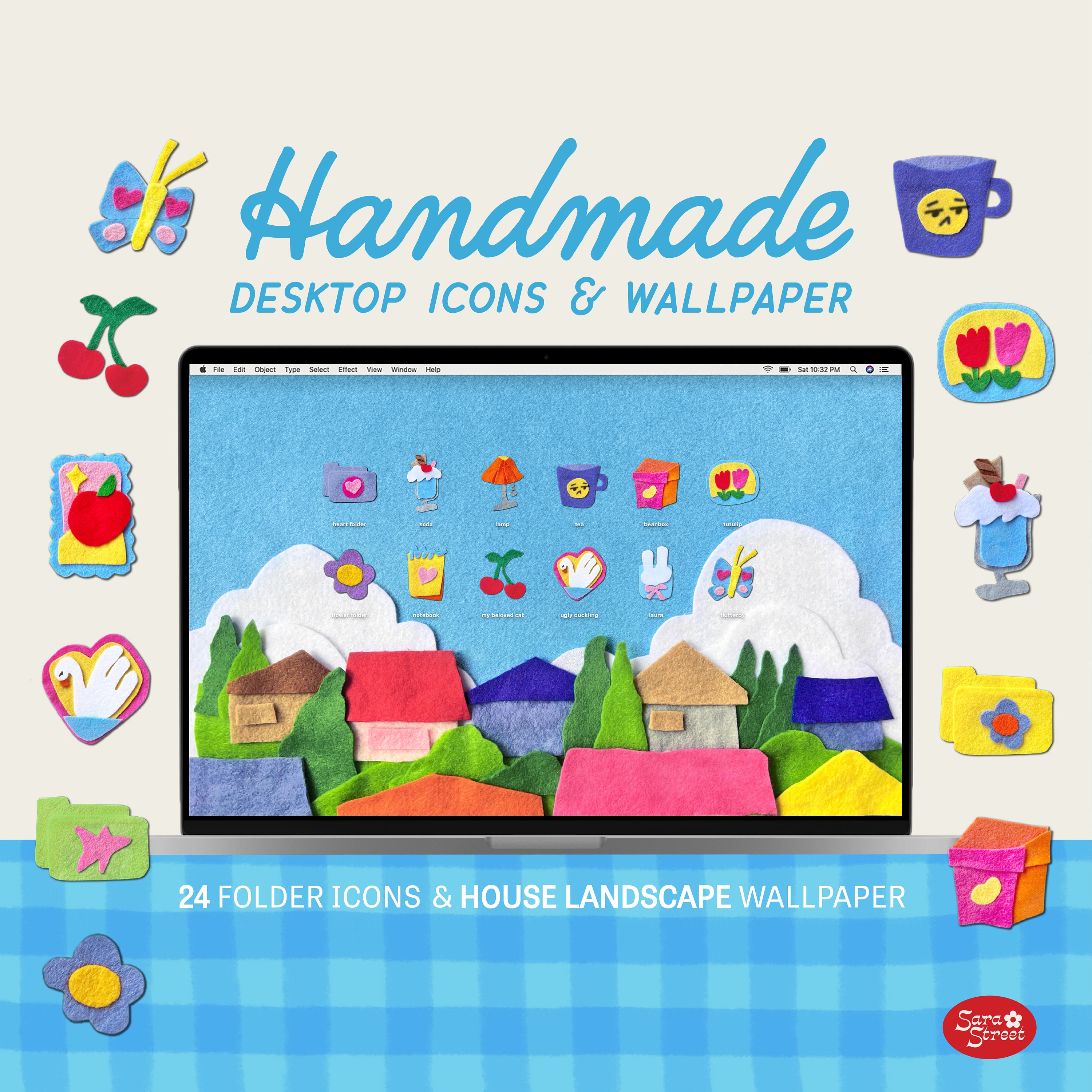 Cute Handmade Felt Desktop Icons Wallpaper Set, Cute Mac Icons, Windows ...