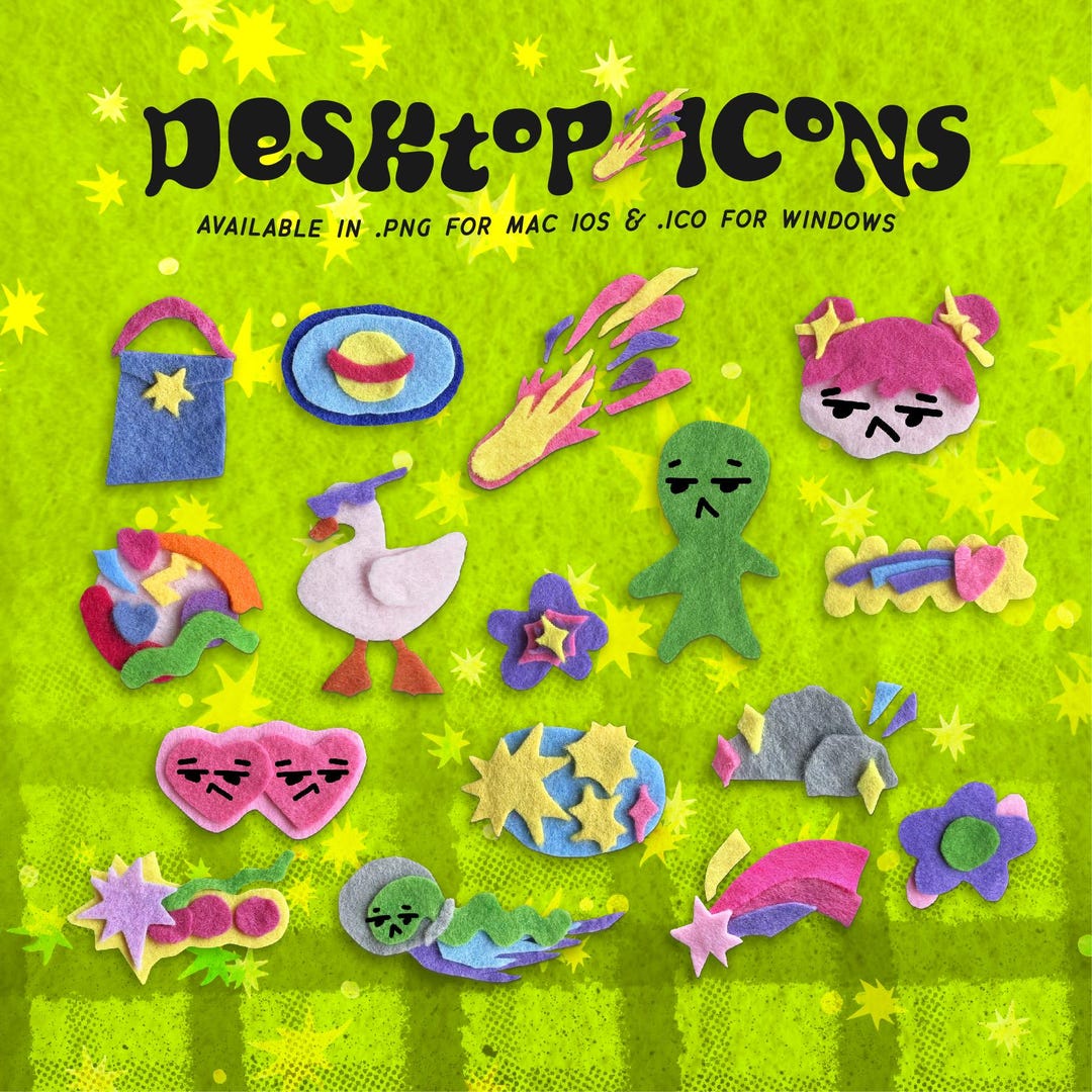 Felt Space Theme Desktop Icons and Wallpaper Set (digital Download) - Etsy