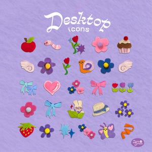 Cute Handmade Felt Desktop Icons Wallpaper Set, Flower Garden, Ribbon ...
