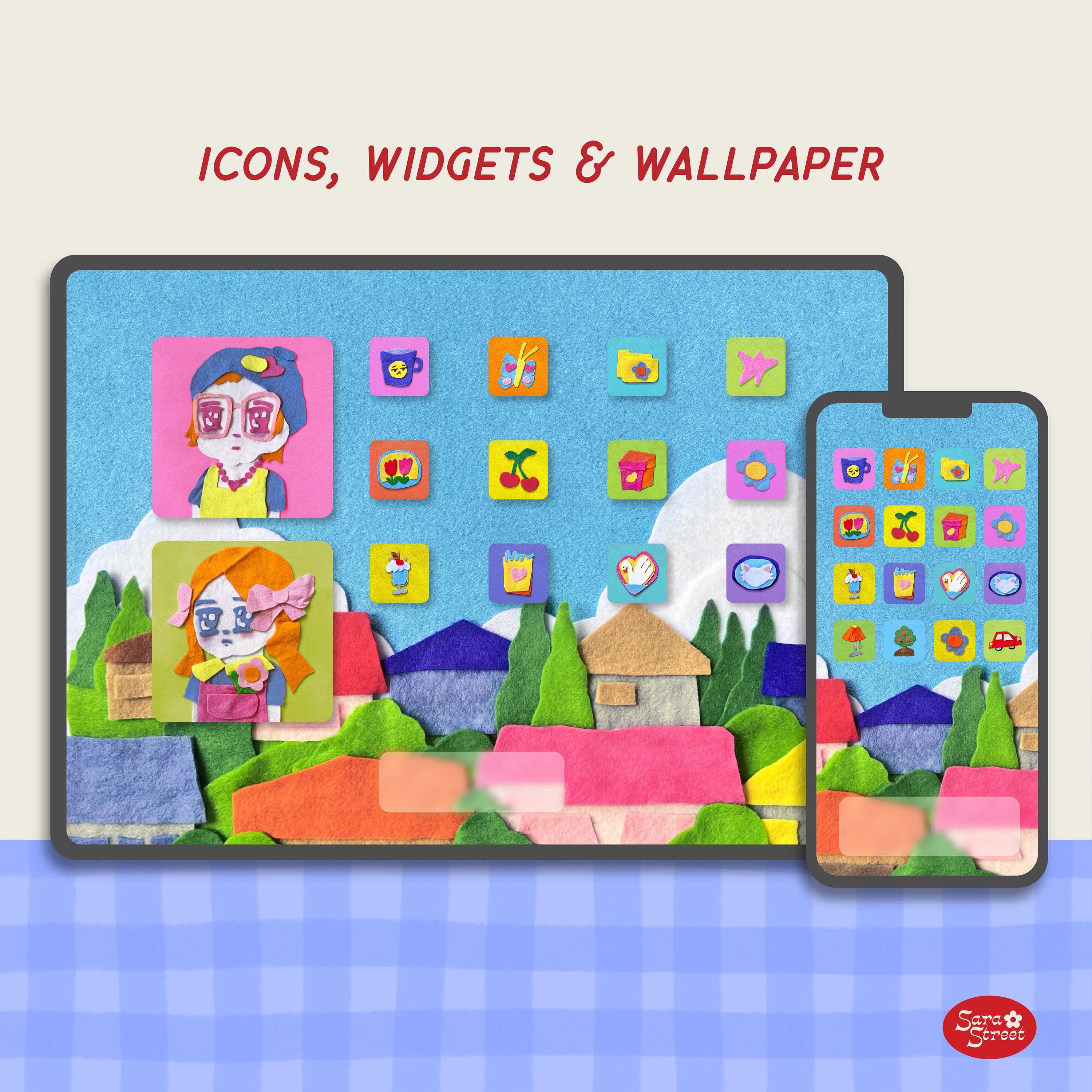 Cute Handmade Felt Phone, iPad Icons Wallpaper Widget Set, Phone Theme ...
