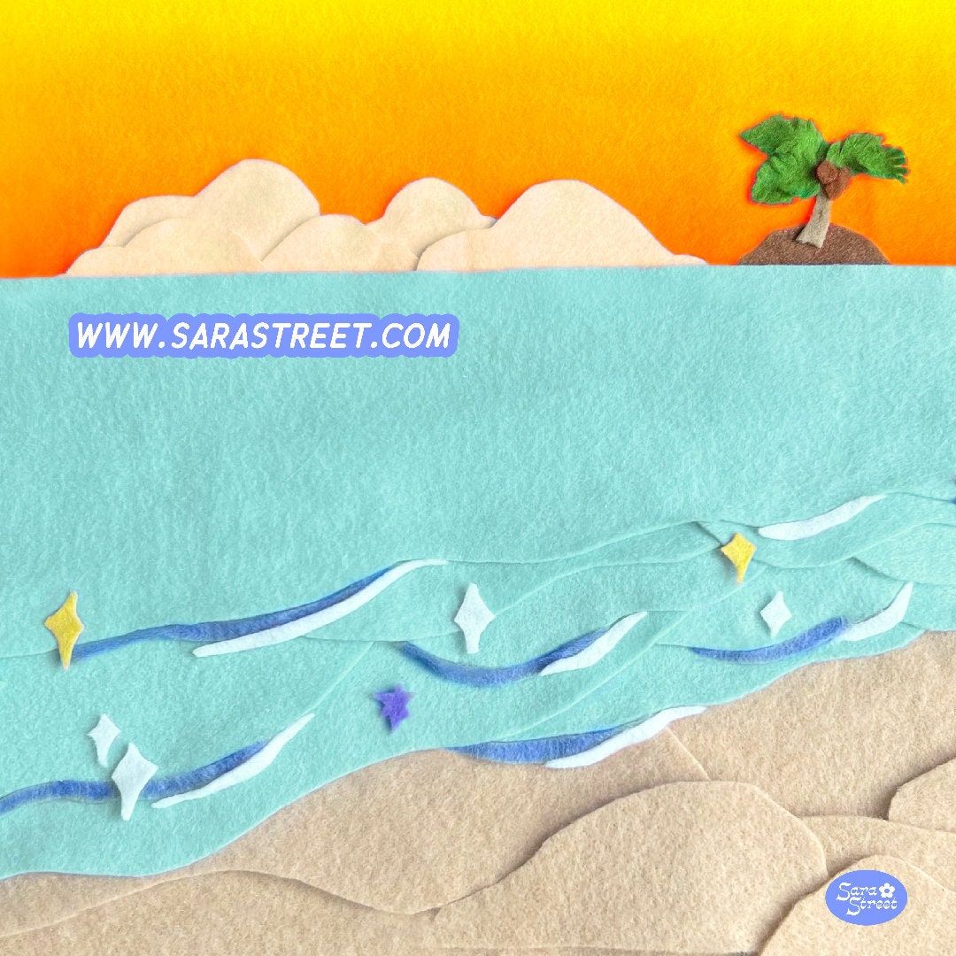 Cute Summer Sunset Handmade Felt Desktop Icons Wallpaper Set, Beach ...
