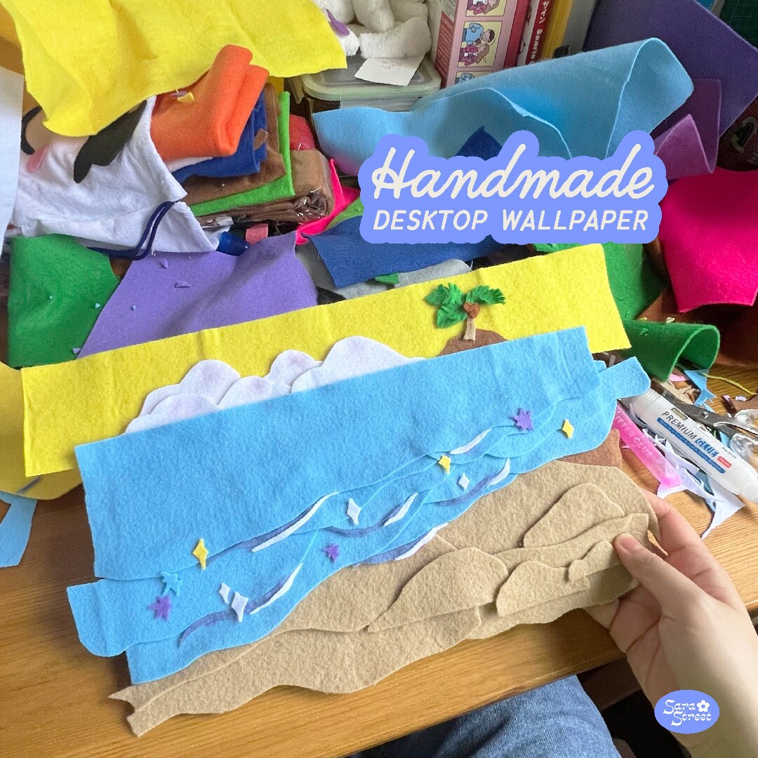 Cute Summer Sunset Handmade Felt Desktop Icons Wallpaper Set, Beach ...