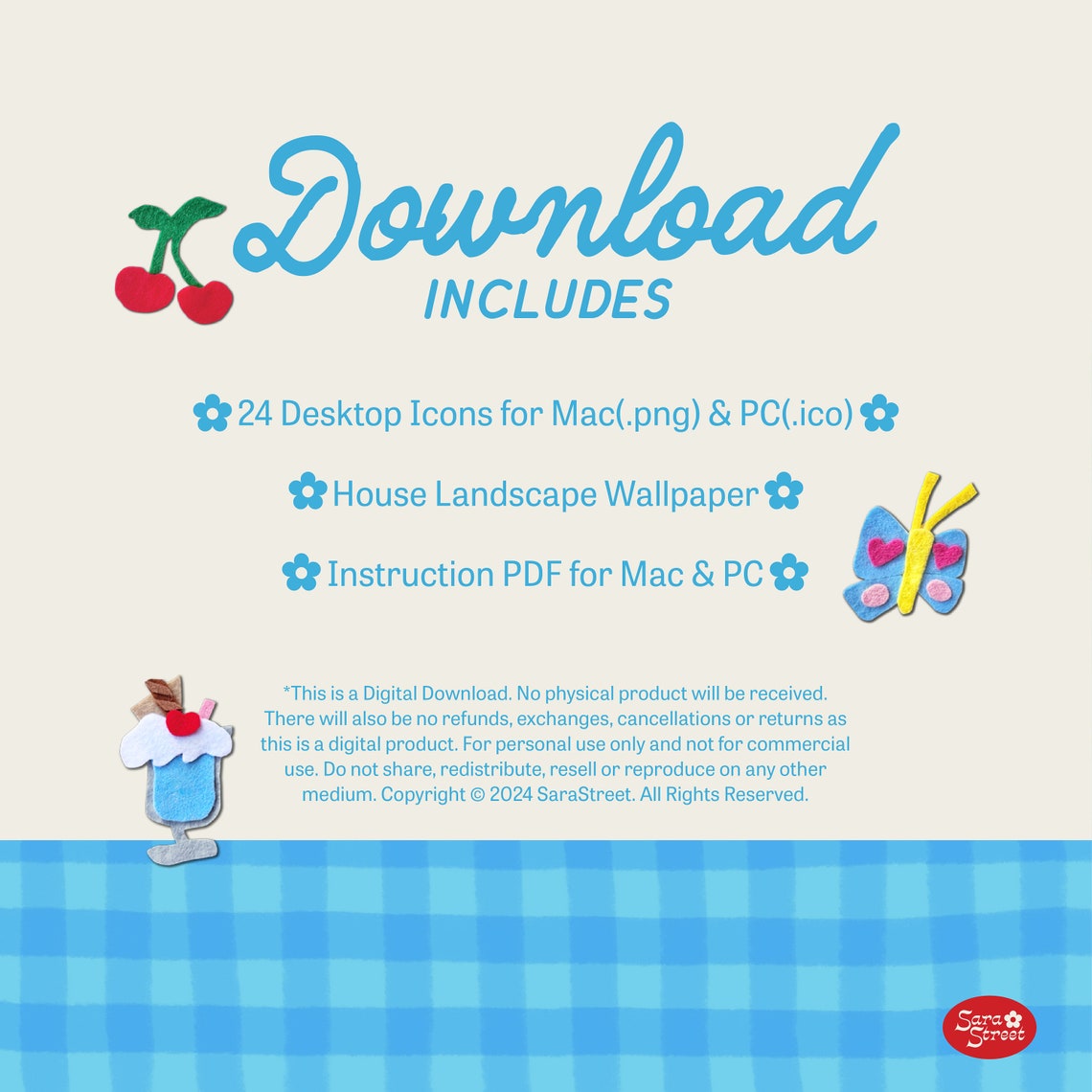 Cute Handmade Felt Desktop Icons Wallpaper Set, Cute Mac Icons, Windows ...