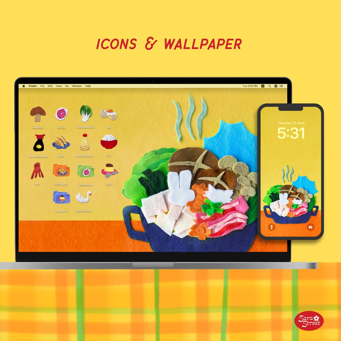 Cute Handmade Hotpot Felt Desktop Icons Wallpaper Set, Cute Mac Icons ...