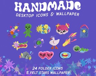 Cute Handmade Felt Desktop Icons Wallpaper Set, Cute Mac Icons, Windows ...