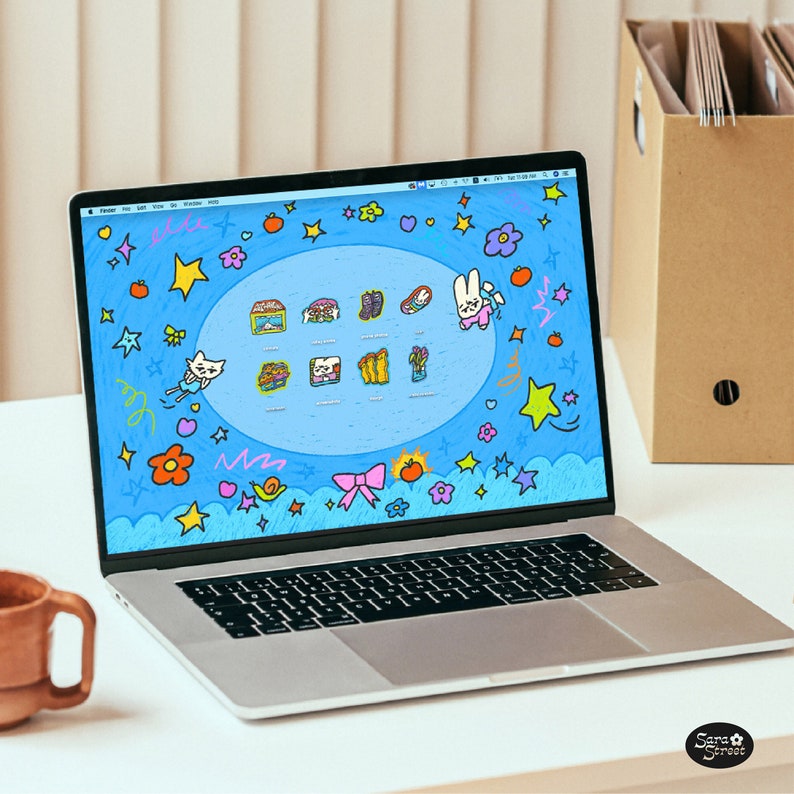 Cute Hand-drawn Desktop Icons Wallpaper Set - Etsy