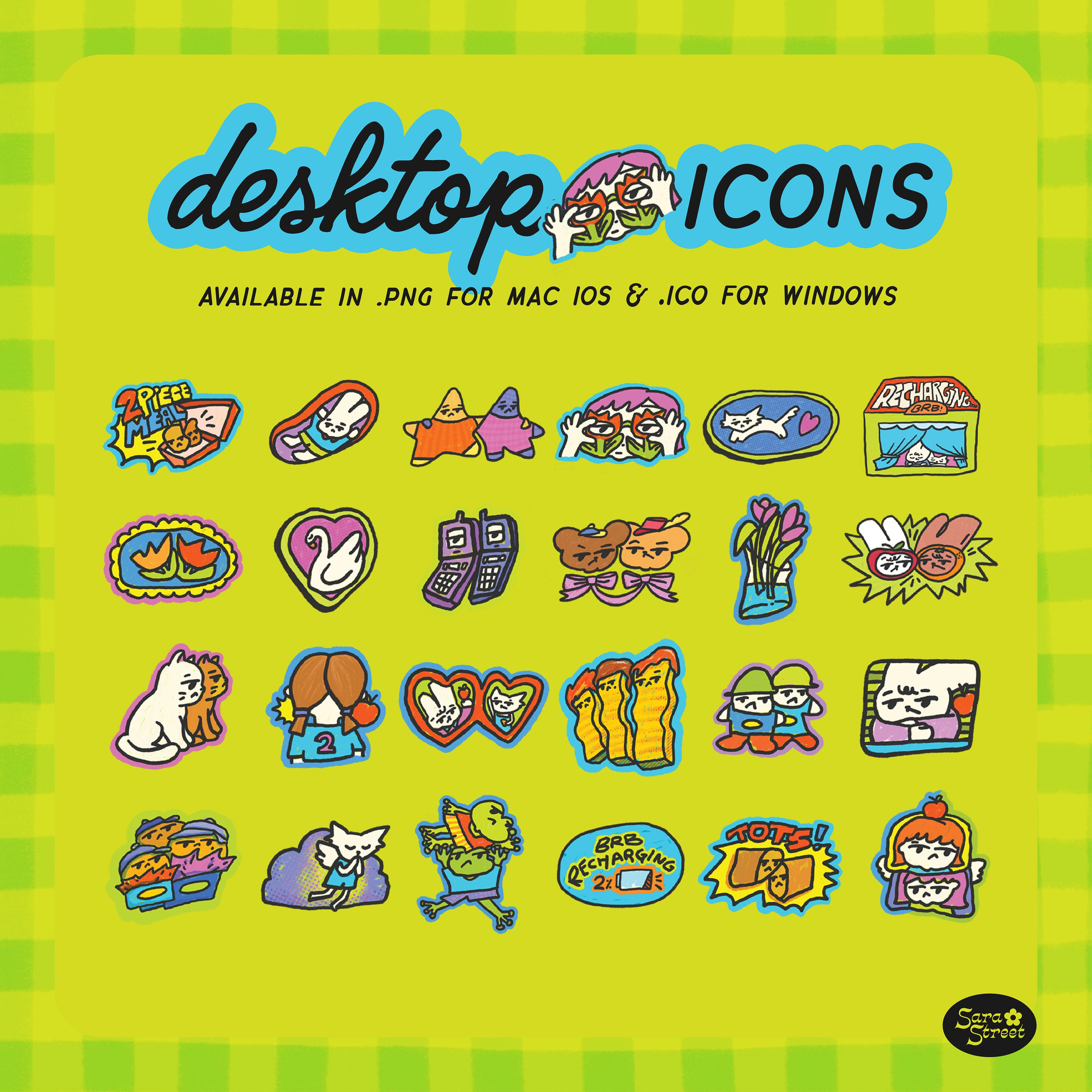 Cute Hand-drawn Desktop Icons Wallpaper Set - Etsy