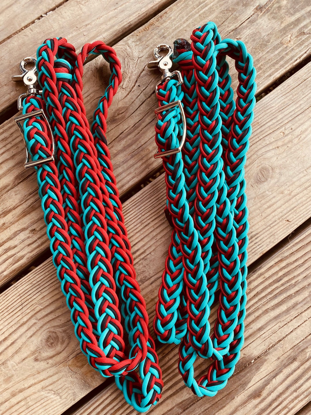 Teal, Red, and Black Split Reins - Etsy