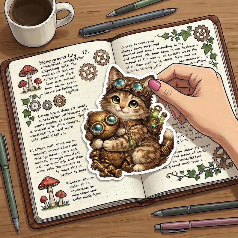 Steampunk Cat Sticker – Waterproof Vinyl Decal for Laptops and Journals ...