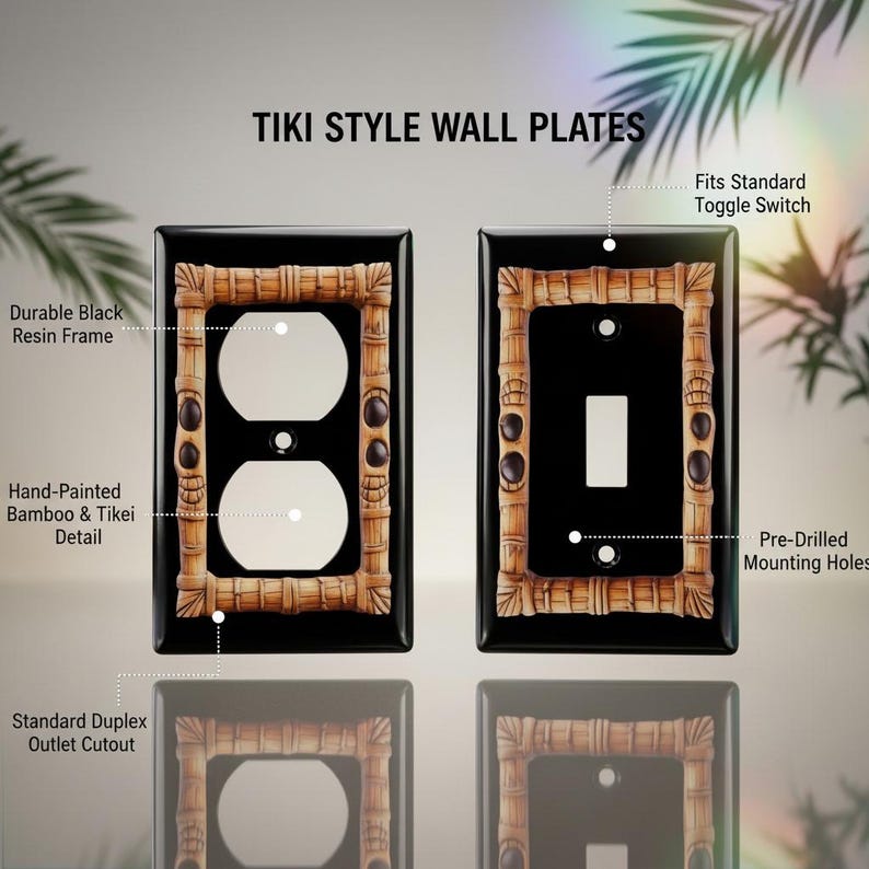 Handmade Tiki Bamboo Resin Wall Plates – Tropical Style Switch Outlet ...
