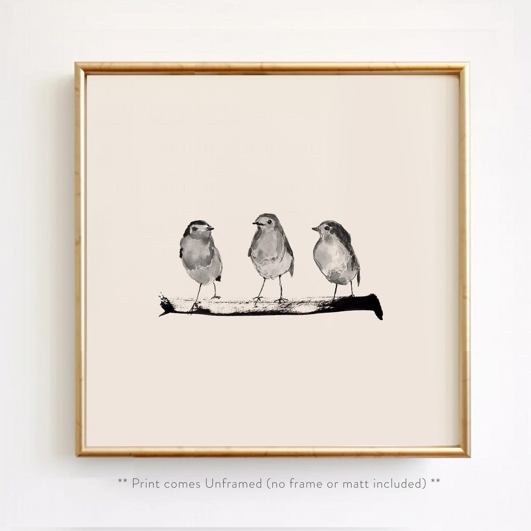 Three Birds Wall Art, Minimal Bird Print, Robin Bird Wall Art, Birds on ...