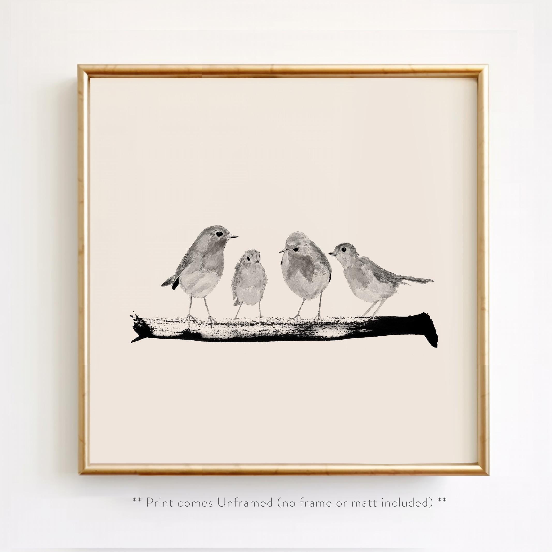 Four Robins Watercolor Print, Family Bird Art, Square - Etsy