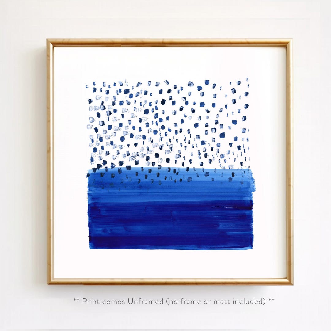 Abstract Blue Watercolor Print, Simple Contemporary Dot Painting ...