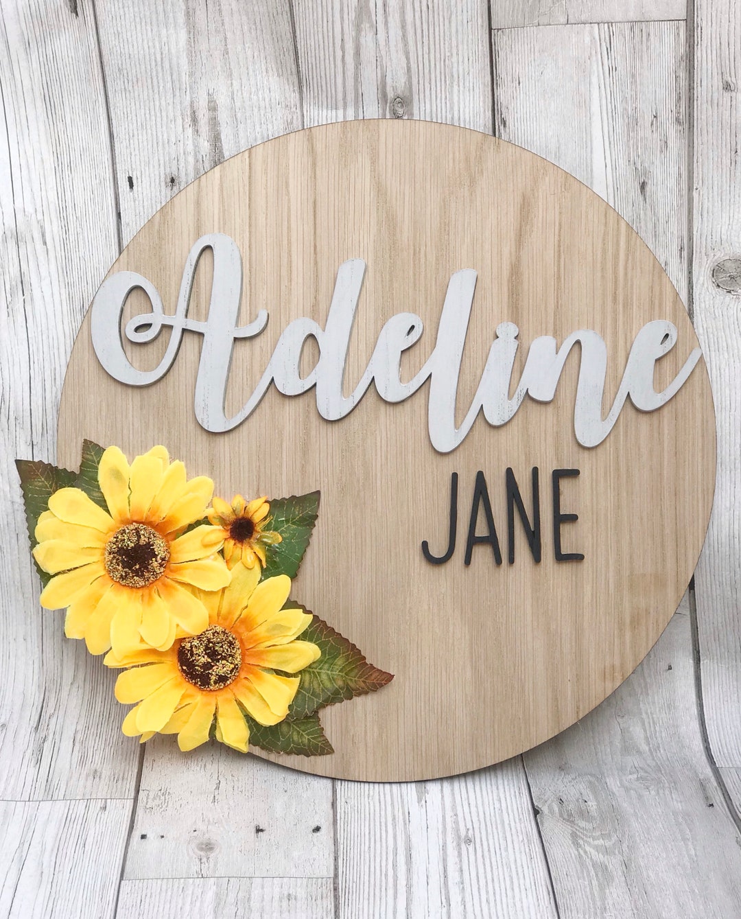 Large Name Sign, Wall Plaque, Nursery Decor, Sunflowers, Wooden Plaque ...