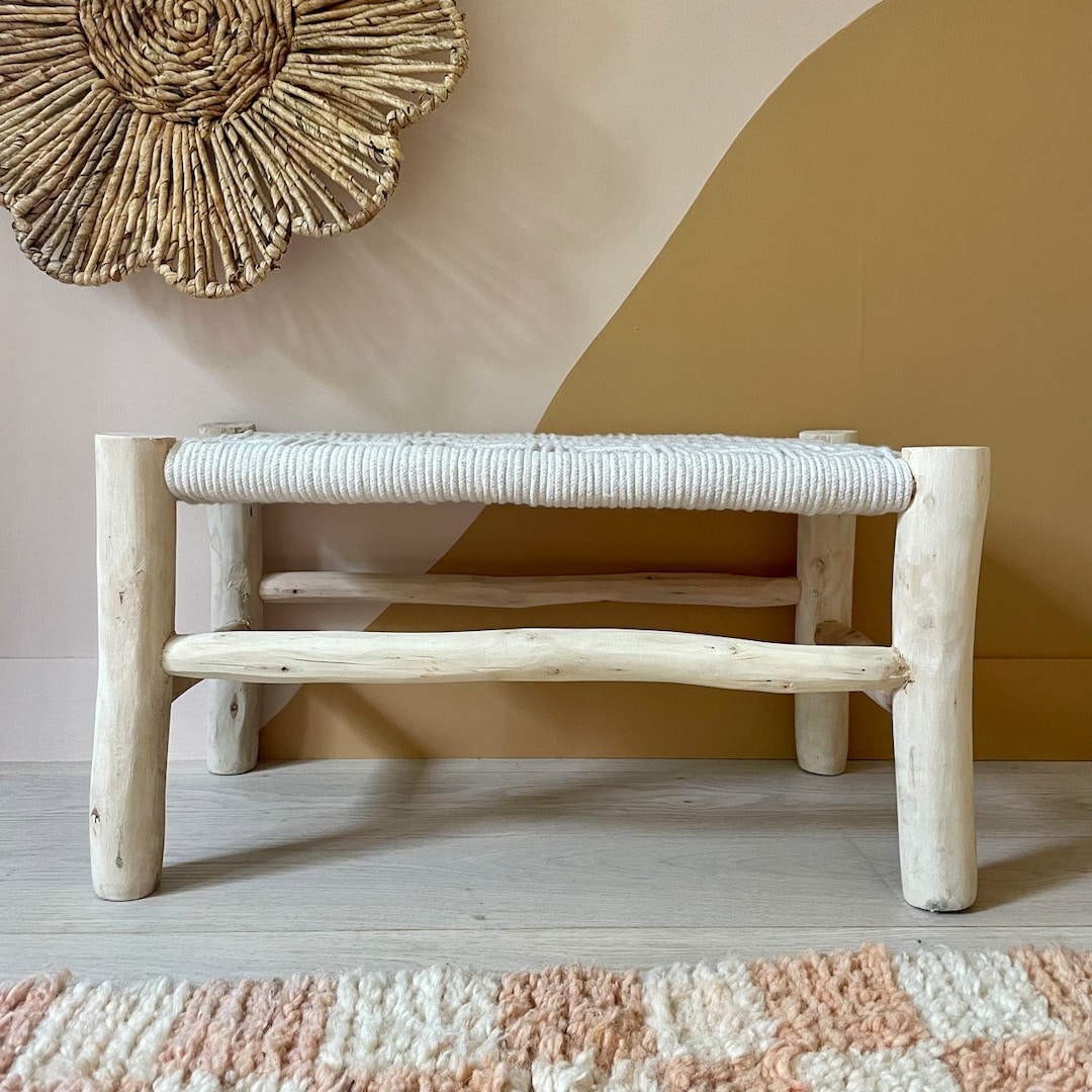 Small Macrame and Wood Bench 'CHARLY' - Etsy