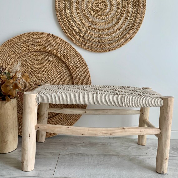 Small Macrame and wood bench 'CHARLY' | Etsy