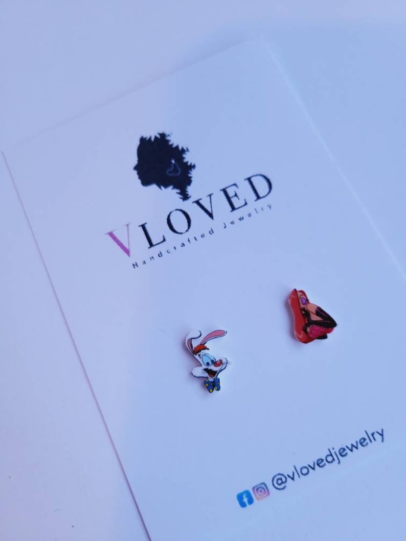 Jessica & Roger Rabbit Inspired Studs Earrings, Disney Necklace, Disney ...